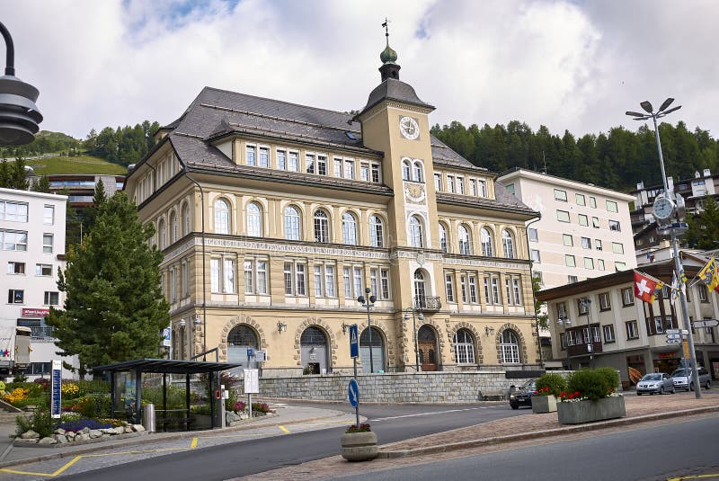 View of Saint Moritz Town Hall Editorial Stock Image - Image of ...