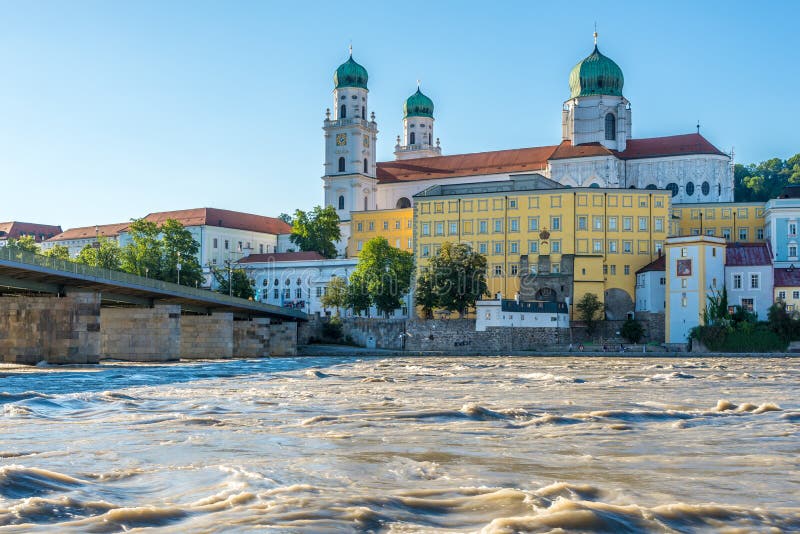 View at the Saint Stephens Cathedral Over Inn River in Passau - Germany ...