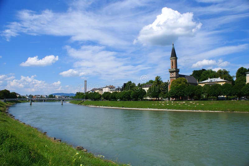 View of Salzburg with River Salzach Stock Photo - Image of cloudscape ...