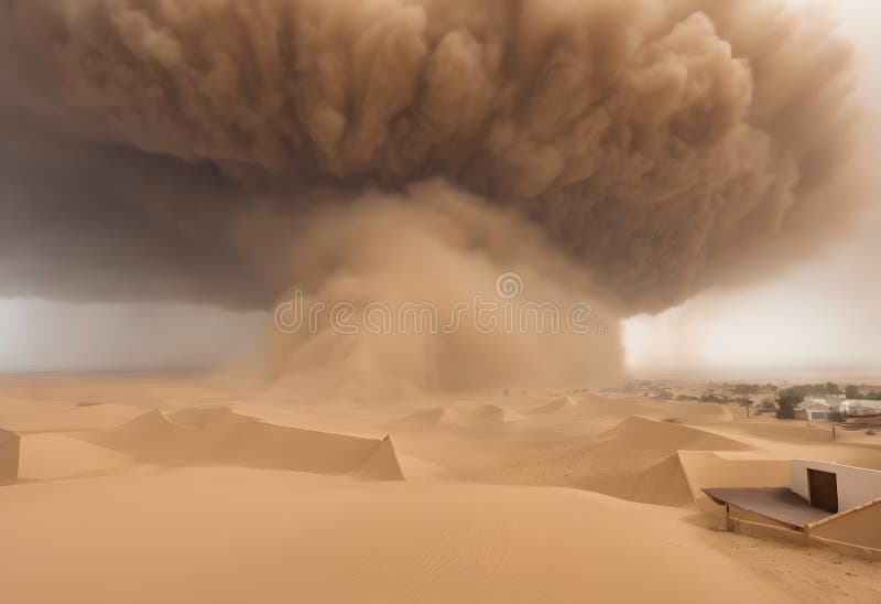 A View of a Sandstorm in the Desert Stock Illustration - Illustration ...