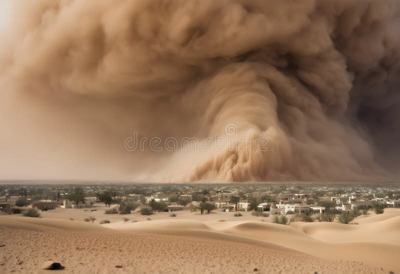 A View of a Sandstorm in the Desert Stock Illustration - Illustration ...