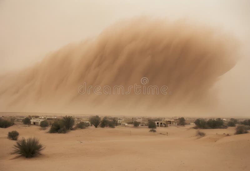 A View of a Sandstorm in the Desert Stock Illustration - Illustration ...
