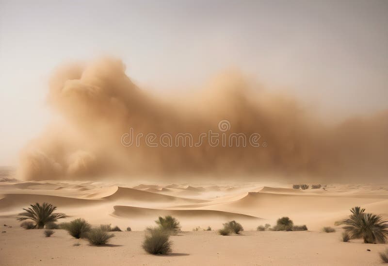 A View of a Sandstorm in the Desert Stock Illustration - Illustration ...