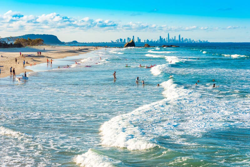 View of the Sandy Beach, Gold Coast, Queensland, Australia Stock Image ...