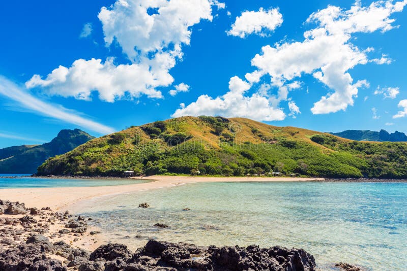 View of the Sandy Beach of the Island, Fiji Stock Image - Image of view ...
