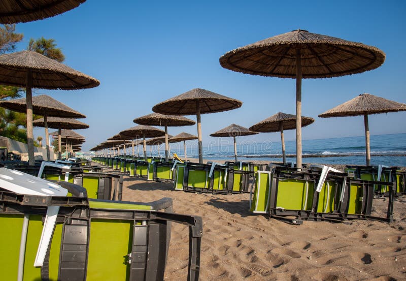 View of Sandy Beach in Rethymnon on Crete Stock Image - Image of people ...