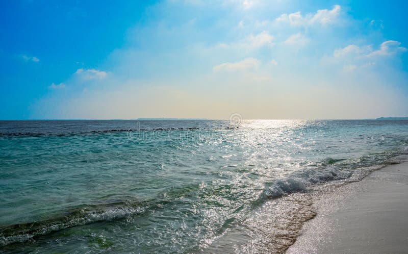 View from the Sandy Beach To the Sea with the Reflection of the Sun ...