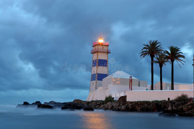 Lighthouse in Cascais Seaside, Portugal Stock Photo - Image of atlantic ...