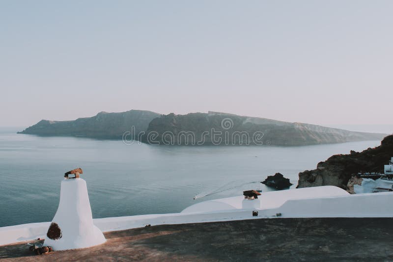 View of Santorini S White Architecture and Aegean Sea with Distant ...