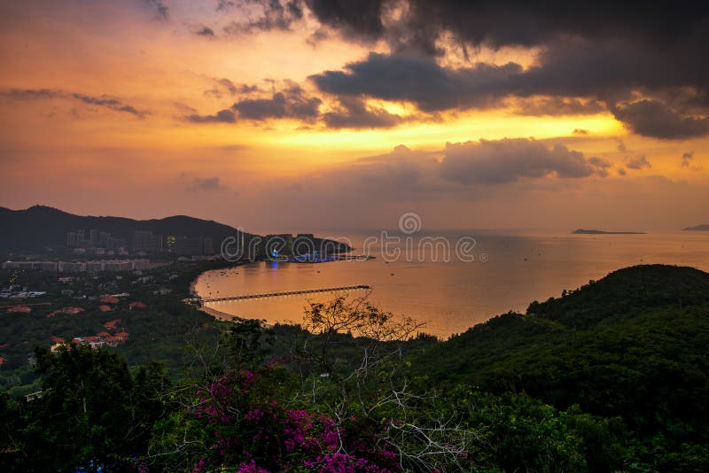 View of Sanya at sunset stock image. Image of sanya - 214843945
