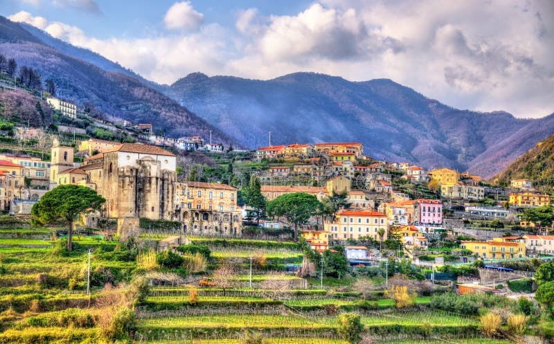 View of Scala Village from Ravello Stock Photo - Image of light ...
