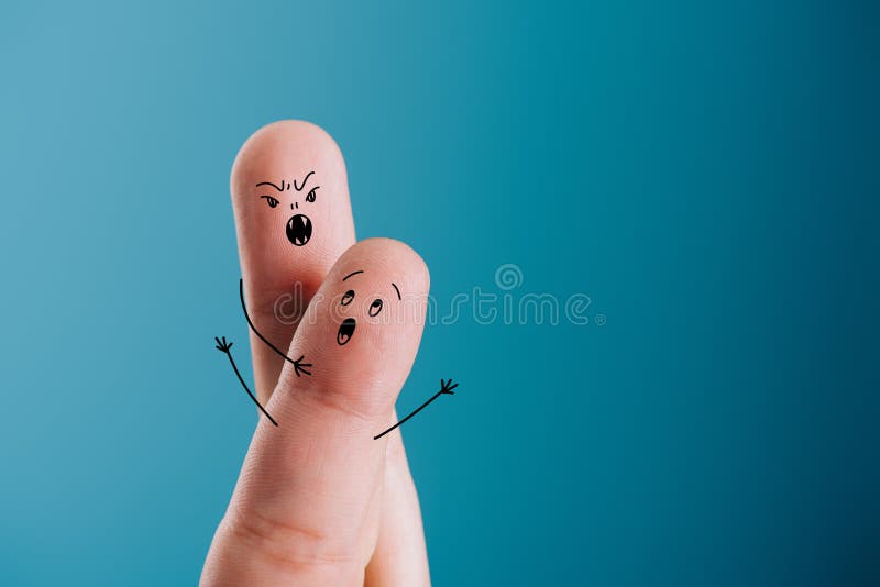 View of Scared Finger and Vampire Isolated on Blue Stock Photo - Image ...