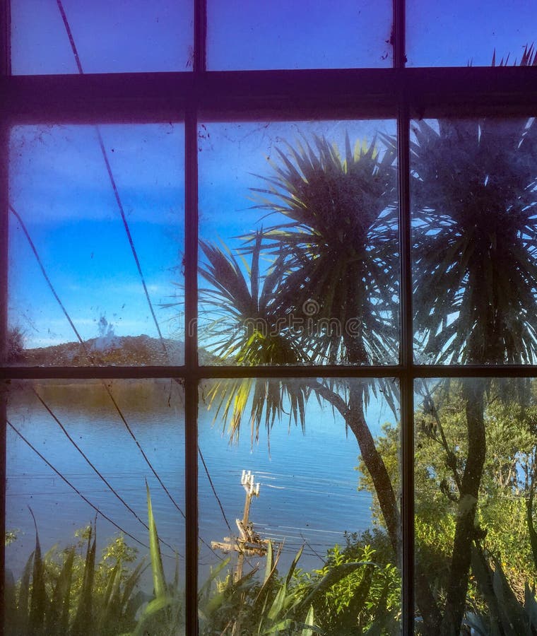 Window Scene Of Lake, Landscape View From Window. Frame Of Landscape ...