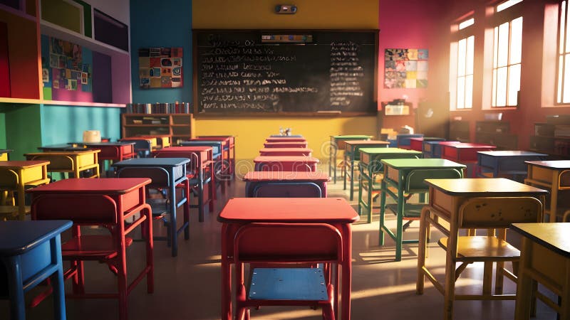 View of School Classroom Interior Empty Kids Room. Stock Photo - Image ...