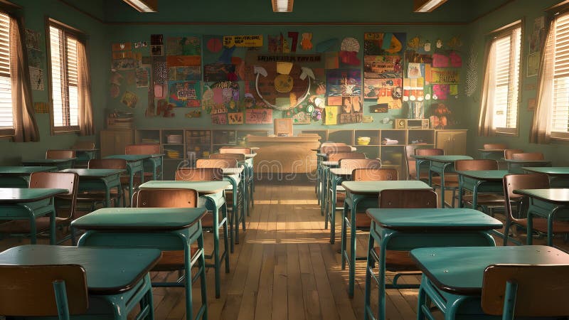 View of School Classroom Interior Empty Kids Room. Stock Image - Image ...