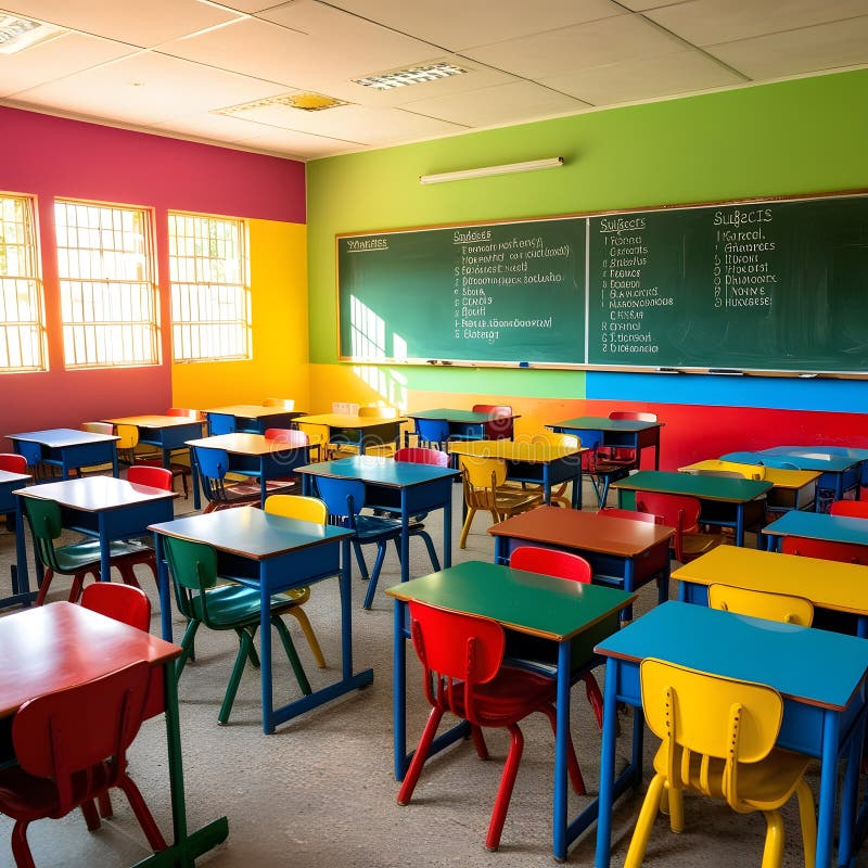 View of School Classroom Interior Empty Kids Room. Stock Image - Image ...