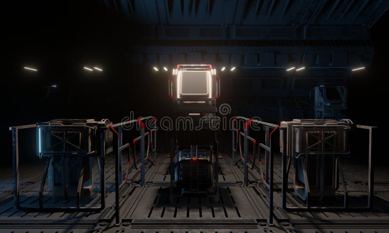 View of Science Fiction Cybernest in Control Room in Dark Scene Stock ...