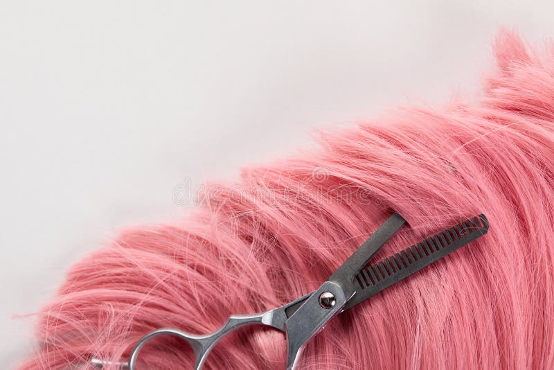View of Scissors on Pink Hair Stock Photo - Image of style, fashion ...