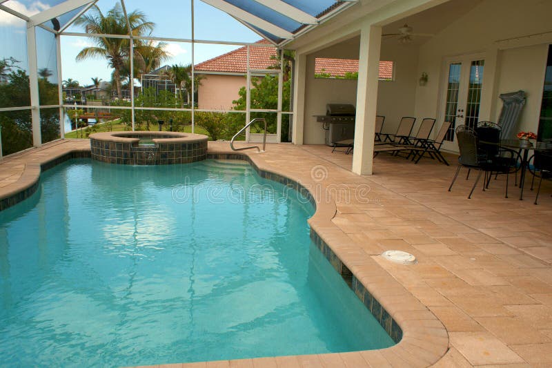 Screened lanai with pool stock photo. Image of screened - 3460546