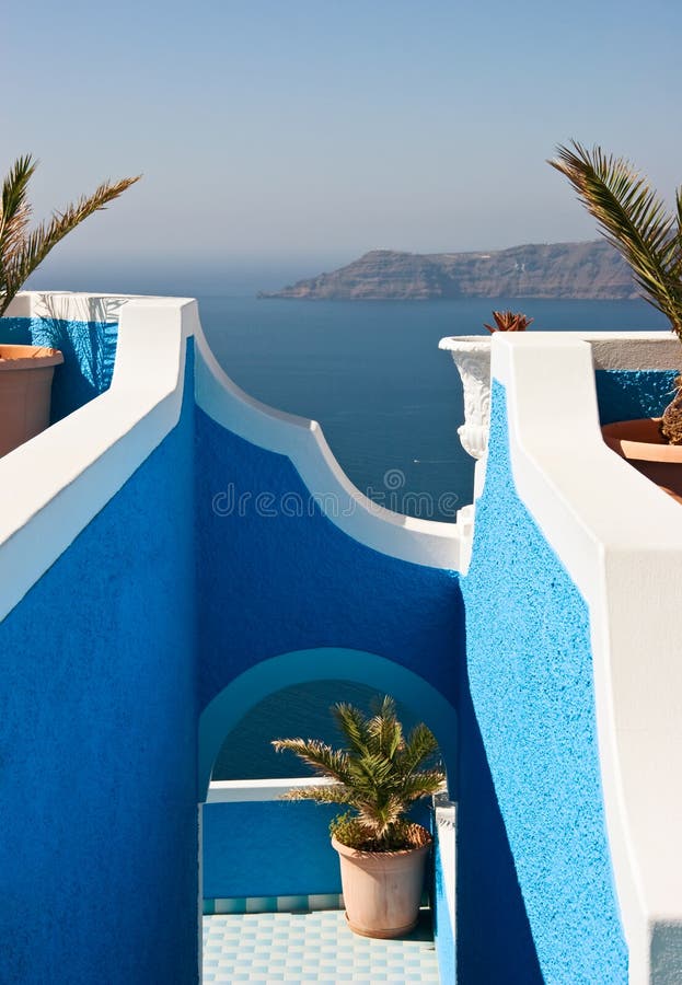 View on Sea through Blue Arch Stock Image - Image of classic, agean ...