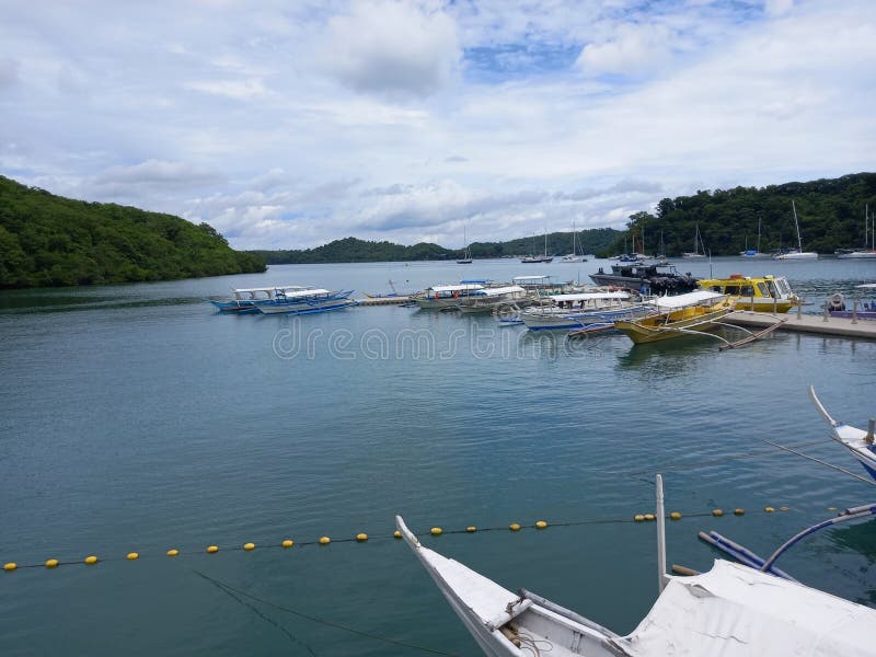 View of the Sea a Calm Sea Surrounded by Island with Boats Editorial ...
