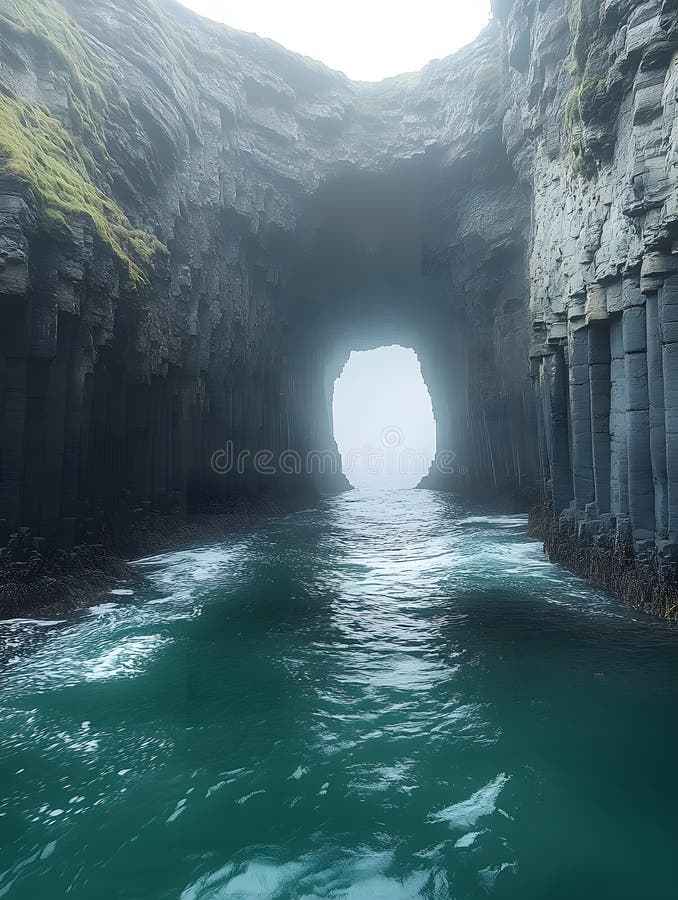 A View of a Sea Cave with Water Flowing through it and Rock Formations ...