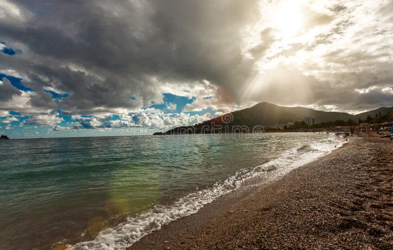 View on Sea Coast at Sunny Day with Clouds Stock Image - Image of ...