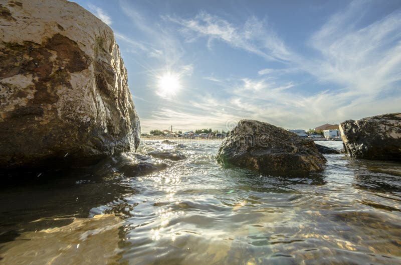 View of the Sea Inside the Water in the Middle of the Rocks Stock Photo ...