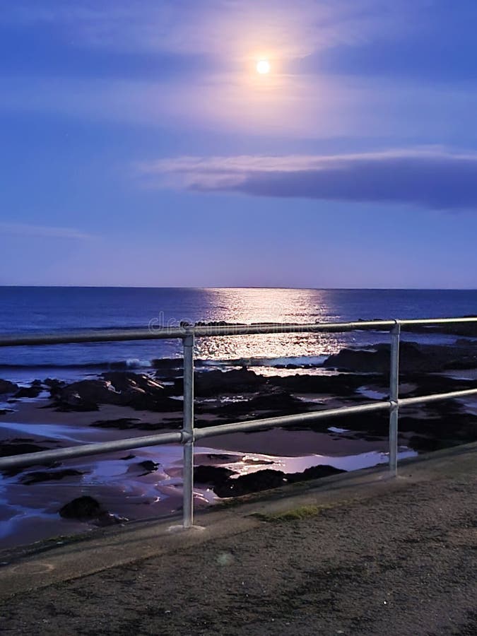 View of the Sea and Moonlight in the Evening Stock Image - Image of ...