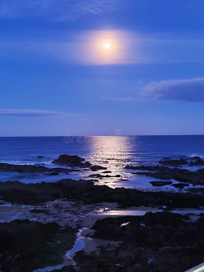 View of the Sea and Moonlight Stock Image - Image of coast, wave: 265765013