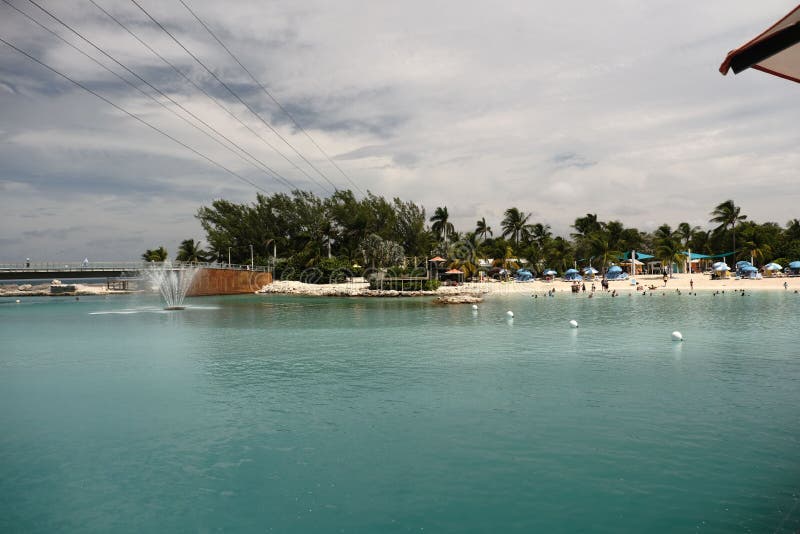 View from the Sea of People Vacationing on the Sandy Beach in Cococay ...