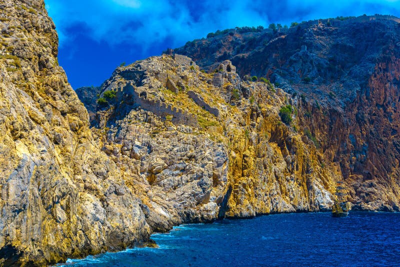 View from Sea on Rocks in Alanya Stock Photo - Image of dark, water ...
