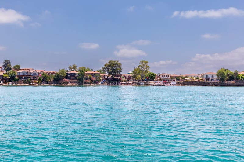 View from the Sea To the Historic Town of Side in Turkey Stock Image ...