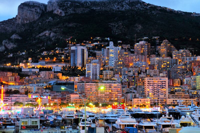 Evening Lights of Monaco, View from the Sea Editorial Stock Photo ...