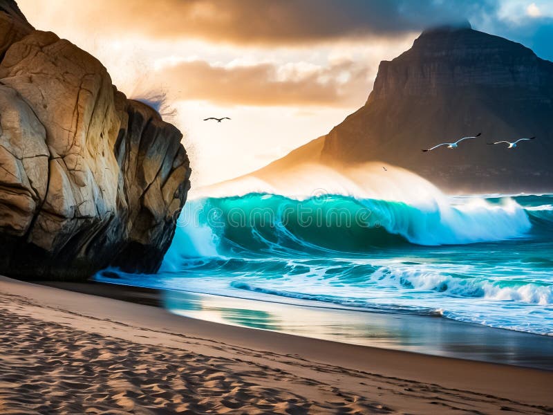 View of Sea Waves Rolling Curling and Crashing at Big Boulder on the ...