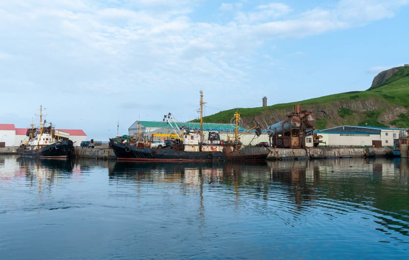 View of Seaport in Severo-Kurilsk, Island Paramushir , Russia Editorial ...