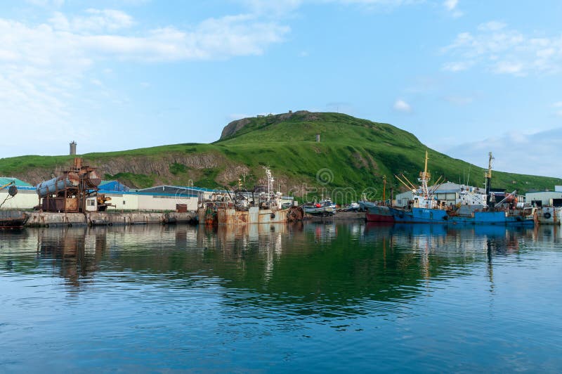 View of Seaport in Severo-Kurilsk, Island Paramushir , Russia Editorial ...