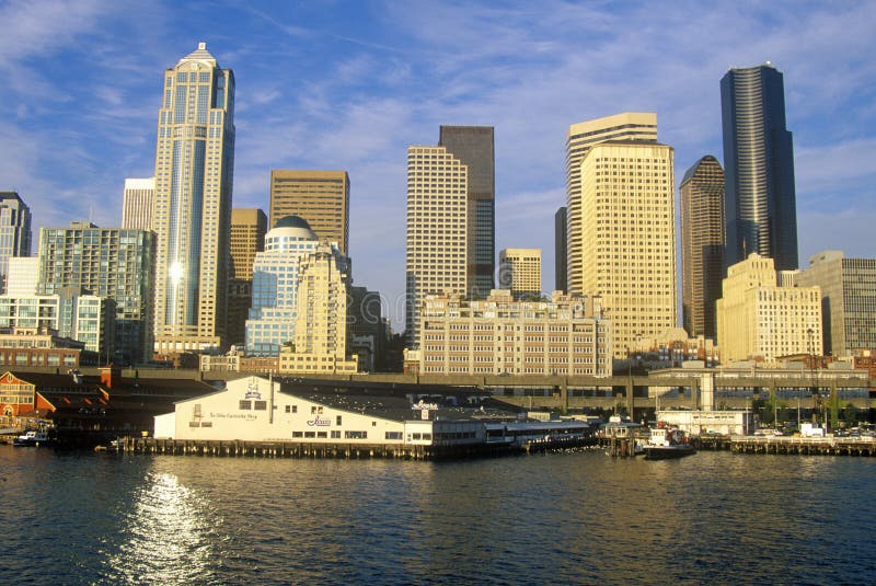 View of Seattle Skyline from Bainbridge Ferry at Sunset, WA Editorial ...