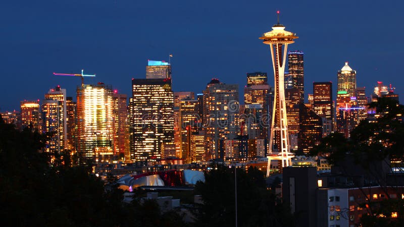 View of Seattle, Washington City Center at Night Editorial Image ...