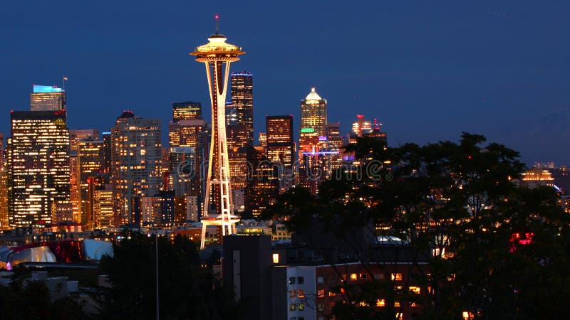 View of Seattle, Washington Skyline at Night Editorial Photo - Image of ...