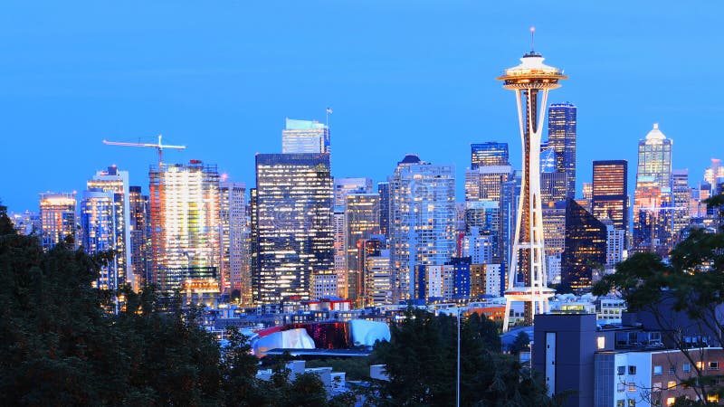 View of Seattle, Washington Skyline at Twilight Editorial Stock Photo ...