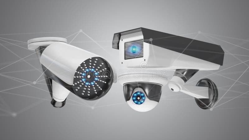 Security Camera System and Network Connection - 3d Rendering Stock ...
