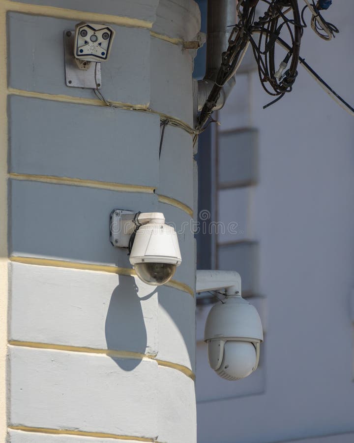 View of Security Cameras on a White Wall of a Building Stock Image ...