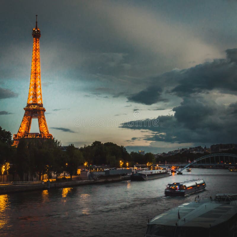 View of the Seine River and the Eiffel Tower at Sunset in Paris ...