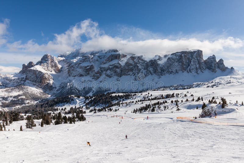View of the Sella Group with Snow in the Italian Dolomites from the Ski ...