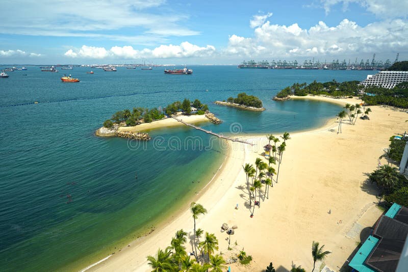 View of Sentosa Island Beaches from Palawan Beach Aerial Stock Photo ...