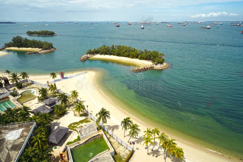 View of Sentosa Island Beaches from Palawan Beach Stock Image - Image ...