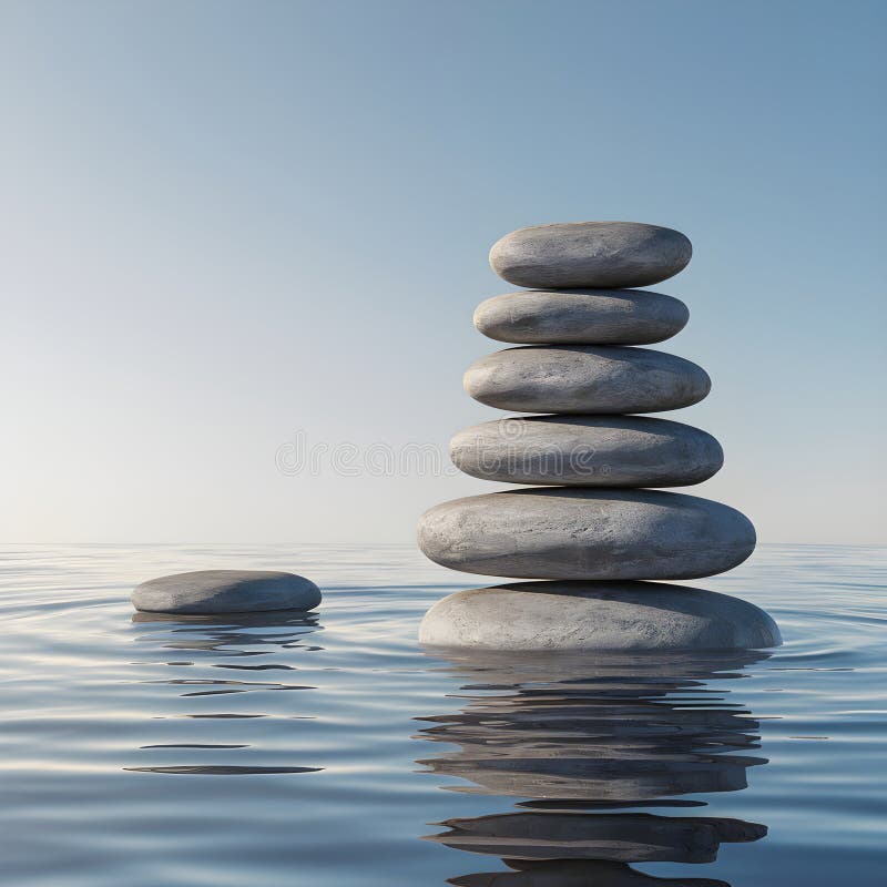 Smooth Stones Balanced in Calm Waters with Mirror Like Reflections ...