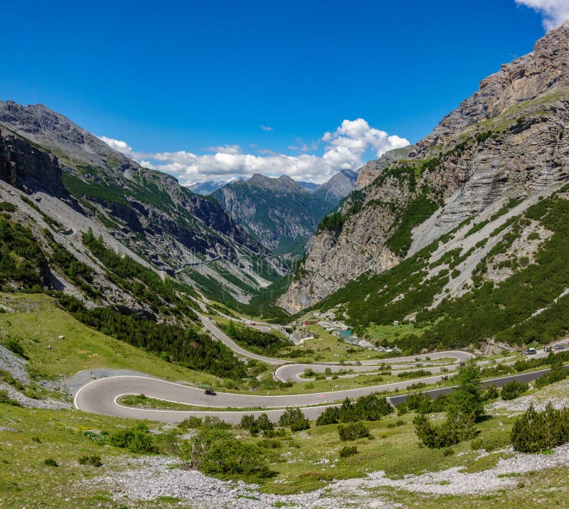 View of Serpentine Road, Stelvio Pass from Bormio Stock Image - Image ...