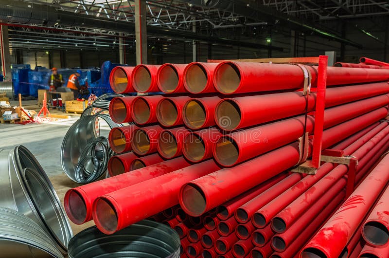 View on Set of Red Sprinkler Pipes Stock Image - Image of color ...